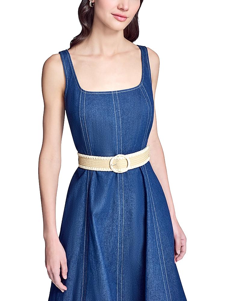 KARL LAGERFELD PARIS Karl Lagerfeld Paris Faux Denim Midi Belted Dress